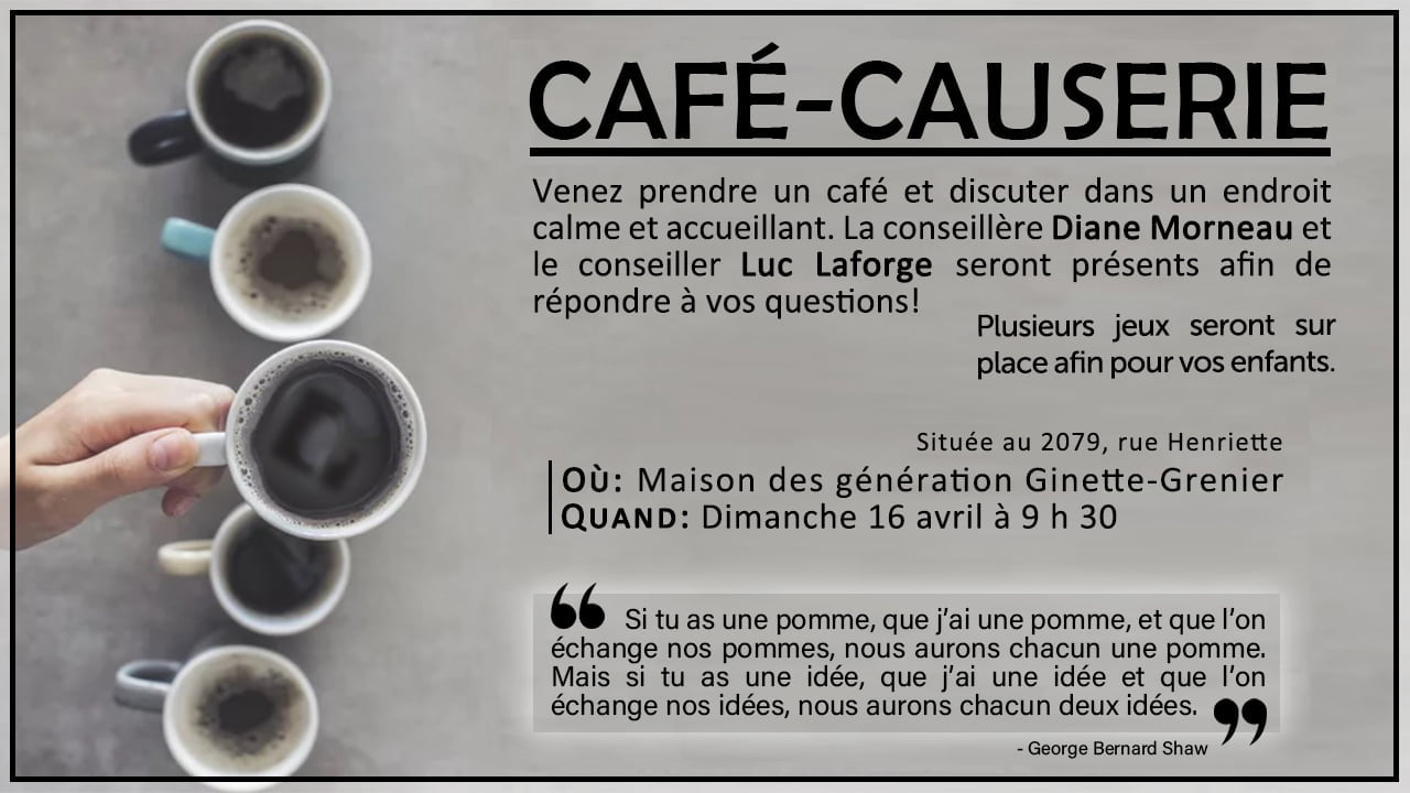 Invitation au café-causerie du 16 avril 2023 – Ville de Carignan