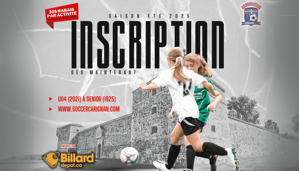 Inscrivez-vous dès maintenant pour la saison de soccer 2025 – Ville de Carignan