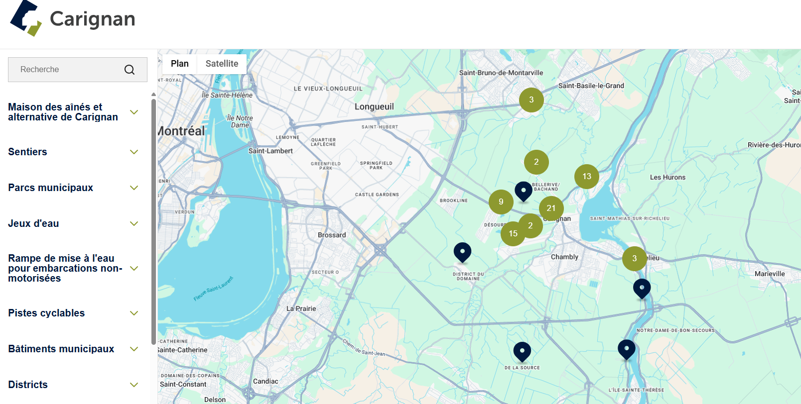 Mise à jour de la carte interactive de la Ville – Ville de Carignan